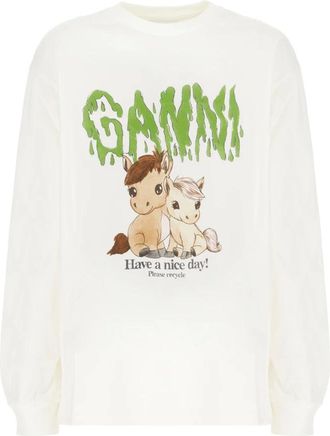 Ganni Femme, Sweatshirts et sweats &agrave; capuche, Blanc, Taille: 38 FR Felpe Graphic Print T-shirt