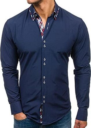 BOLF Homme Chemise a Manches Longues Decontractee Chemisier Elegante Affaires Fete Choix de Couleur Classique Basic Slim Fit Casual Style 4704 Bleu foncé S