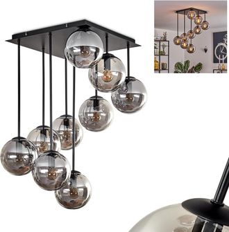 HOFSTEIN Deckenleuchte Gastor, Deckenlampe aus Metall/Glas in Schwarz/Rauchfarben, Leuchte im modernen Retro/Vintage-Design mit Schirmen aus Glas (&Oslash; 15 cm), 9 