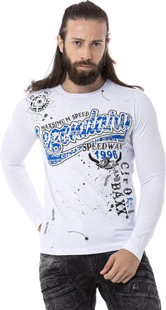 Cipo & Baxx Herren Sweatshirt CL510 Wei&szlig; - Stylischer Pullover im Modernen Streetwear Look mit Rundhals & Print - Bequemer Sweater f&uuml;r Alltag, Freizeit & Party - 