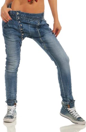 Fashion4Young 11424 Damen Jeans R&ouml;hrenjeans Hose Boyfriend Baggy Haremscut Damenjeans Slim-Fit (Jeans-blau-5857, XXL-44)