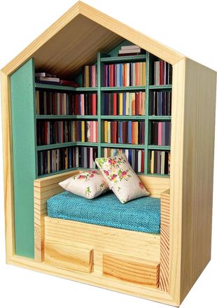 Generico Kleines B&uuml;cherregal mit kleinen B&uuml;chern, Miniatur-B&uuml;cherzimmer-Szene, kreatives Stress-Releview und einzigartige Heimdekoration f&uuml;r Wohnzimmer oder Sc