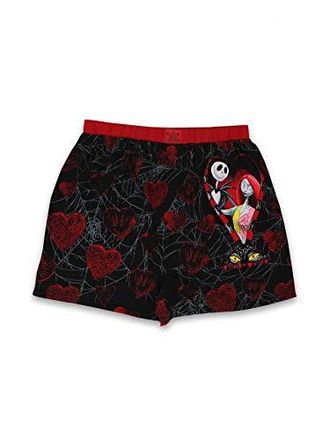 Disney Nightmare Before Christmas Jack and Sally Mens Heart Boxer Shorts Underwear (X-Large, Multicolor)