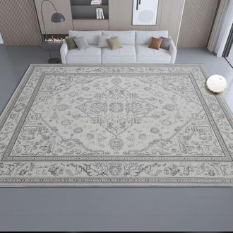 Generic Tapis de Salon Lavable - Antidérapant à Poils Courts Doux Chambre Poil Ras Tapis Est Géométrie Fleurs, Gris pour Salle à Manger Chambre denfant Bureau
