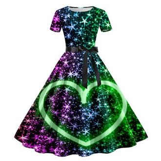 Generic 2026 Robe de soir&eacute;e &agrave; manches courtes pour femme avec imprim&eacute; Saint-Valentin ann&eacute;es 1950, Vert, XXL