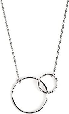 Singularu Collier Sister. Pendentif en argent 925 avec deux anneaux entrelacés. Chaîne taille unique. Finition plaqué rhodium. Bijoux pour femme