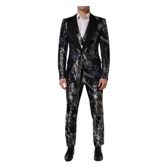Dolce & Gabbana Martini Jacquard Slim Fit 3-Teiler Anzug - - Suits - Herren - Schwarzk - M
