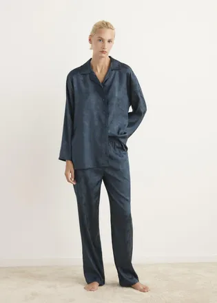Mango Pantalon de pyjama en satin jacquard bleu nuit - Femme - S - MANGO