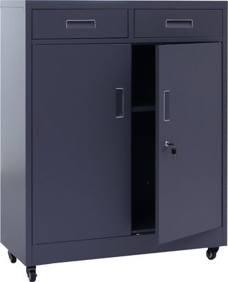 Mendler Aktenschrank HWC-O89, Stahlschrank B&uuml;roschrank, Rollen T&uuml;ren Schubladen abschlie&szlig;bar Metall 116x90x40cm - dunkelgrau