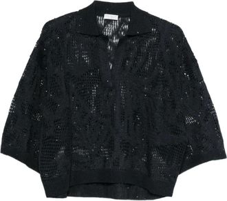 Brunello Cucinelli Femme, Pulls, Noir, Taille: 42 FR Chemise Polo Tricot N&eacute;nuphars &Eacute;blouissants