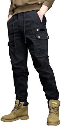 Generic Pantalon cargo pour homme - Taille &eacute;lastique - Pantalon de travail avec poche - Pantalon de travail pour homme - Coupe droite, Noir, 5XL