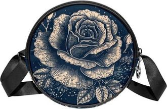Generic Sac &agrave; bandouli&egrave;re Circle pour femme, petit sac &agrave; bandouli&egrave;re bleu noir rose avec fermeture &eacute;clair, bretelles r&eacute;glables, sac &agrave; main rond d&eacute;contract&eacute; po