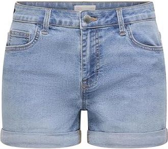Jacqueline de Yong Short en Jean pour Femme avec Revers et Design Five-Pocket Classique, Couleurs:Bleu-3, Taille:XS