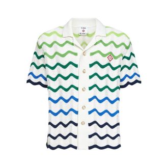 Casablanca Homme, Tops, Multicolore, Taille: XL Wave Short Sleeve Knitted Shirt