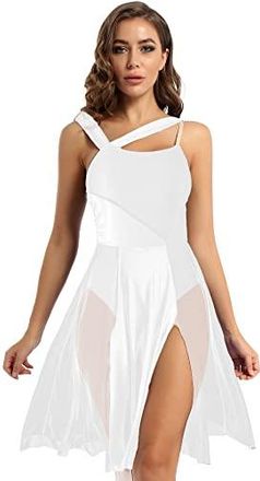 TiaoBug Femme Robe Danse Lyrique Tutu Justaucorps Gymnastique Asymétrique Robe Ballet Latine Jazz Tango Tenue de Patinage Artistique Bretelle Robe Soirée Bal 