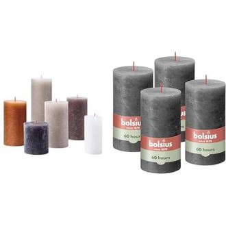 Bolsius Bundle of Bolsius Rustikale Stumpenkerzen - Geschenkset mit 6 Stück - New Neutrals - Lange Brenndauer + Bolsius Rustik Stumpenkerzen - Anthrazit - Set