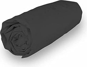 Soleil d'Ocre Percale Drap Housse, Coton, Anthracite, 160x200 cm