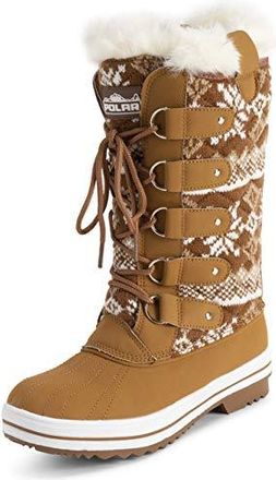 Polar Femmes Matelassée Grand Neige Imperméable Lhiver Fausse Fourrure Semelle En Caoutchouc Bottes - Tan Carde - UK7/EU40 - YC0628