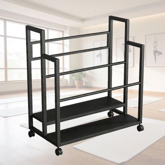 Generic Aufbewahrungsregal for Yogamatten, Organizer for Heim-Fitness-Zubeh&ouml;r mit R&auml;dern Metalllagerregal Gro&szlig;e Kapazit&auml;t Platzsparend for Kurzhanteln(Black -