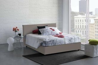 Talamo Italia Doppelbett Berta, Bettkasten mit Kunstlederbezug, 100 % Made in Italy, &Ouml;ffnung vorne, geeignet f&uuml;r Matratze 160 x 190 cm, Taupe