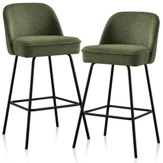 Ainpecca 2er Set Barhocker mit R&uuml;ckenlehne Gr&uuml;ner Barstuhl aus Leinenstoff mit gepolsterter Sitzfl&auml;che & elastischem Schaumstoff Metallbeine mit Fu&szlig;st&uuml;tze f&uuml;r 