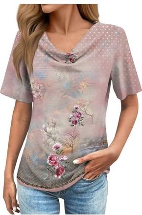 Generic T-shirt femme &agrave; manches courtes imprim&eacute; &eacute;l&eacute;gant d&eacute;contract&eacute; T-shirts tunique, Rose, XXL