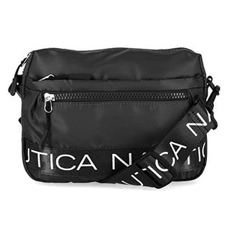 Nautica Nylon Bean Crossbody/Belt Bag with Adjustable Shoulder Strap, Black, Noir