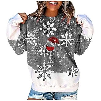 Generic Sweat de Noël Femmes Pull De Noël Rigolo Sweatshirt Manches Longues Ample Imprimé Bonhomme de Neige Hiver Doux Confortable Cadeau