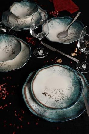 Hermia Elegant 24-Piece Dinner Set, 100% Porcelain | Includes Service Plates, Bowls & Dessert Plates | Dishwasher & Microwave Safe | Perfect for Any Occasion