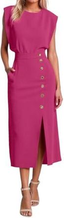 Generic 2026 Robe amincissante pour femme Style r&eacute;tro &agrave; volants, Rouge, XXL