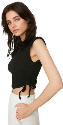 Trendyol Trendyol Damen Black Shutter Detailed Knitted Blouse, Schwarz, L EU