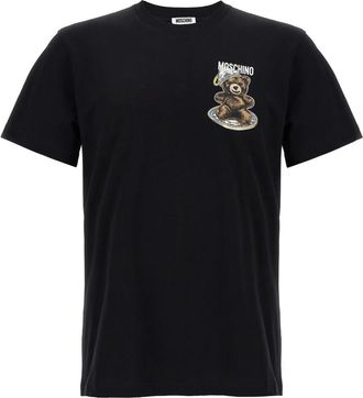 Moschino Homme, Tops, Noir, Taille: XL T-Shirt avec Ours en Peluche