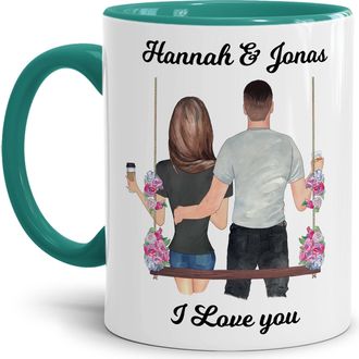 Tassendruck Paar-Tasse Personalisieren - mit Kalender/Spruch selbst gestalten - Geschenk für Paare, Verliebte, Valentinstag, Jahrestag, Weihnachten - Innen & Henk
