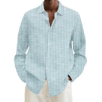 Generic Chemise unie à manches longues pour homme - Automne et hiver - Chemises sportives et décontractées à rayures pour homme - Hauts pour lintérieur et lex