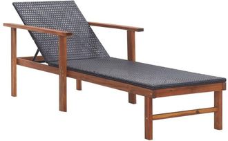 vidaXL Vidaxl - Chaise longue R&eacute;sine tress&eacute;e et bois dacacia massif Noir