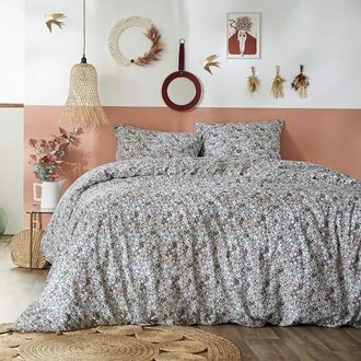 Someo Parure de lit Coton imprim&eacute; Floral Bleu 200x200 - Bleu - Floral - 57 Fils/cm&sup2; - Base Droite