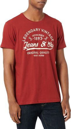 Riverso Tshirt Herren Baumwolle Regular Fit RIVLeon Rundhals Kurzarm Sommer Tee Shirt Print, Größe:3XL, Farbe:Dried Tomato Red (F1JD)