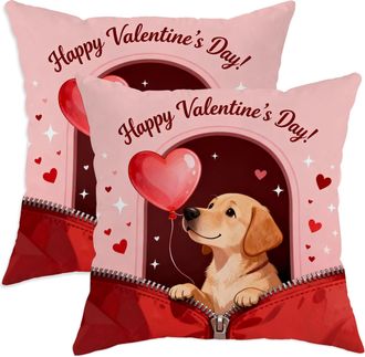 Generic Hund Verspieltes Herz Kissenbezug Weich Kissenh&uuml;lle Dekorative Zierkissenbezug F&uuml;r Balkon Sofa Heimdekoration 45X45Cm 2Er Set