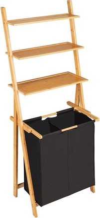 WENKO Leiterregal mit W&auml;schesammler Mod. Ecori, Leiter aus Bambus, W&auml;schekorb mit 2 F&auml;chern (je ca. 33 L), Textil aus recyceltem Polyester, Schwarz