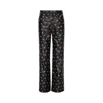 Rotate Schwarze Blumenbestickte Straight Pants - - Trousers - Damen - Schwarzk - M