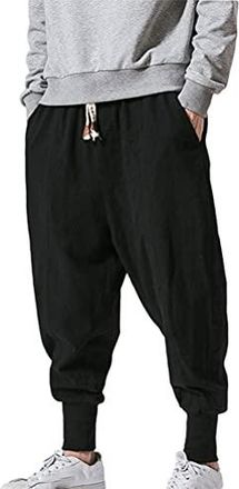 Minetom Homme Pantalon en Mélange Coton Lin Large Décontracté Plage Été Léger Confortable Respirant Pants Pantalon Sarouel A Noir 3XL