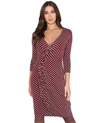 Krisp Robe Femme Portefeuille Pois Moulante Cocktail Chic Pin up Soir&eacute;e Fluide &Eacute;l&eacute;gante Confortable, Bordeaux, 36, 6487-WIN-08.3