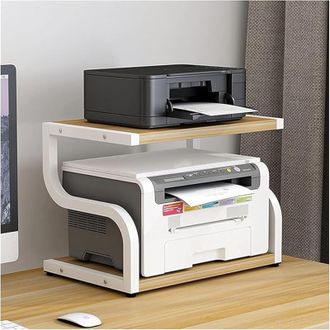 Generic Druckerständer Druckerregal for Schreibtisch, Druckerständer aus Holz mit Metallrahmen, Fax, Scanner, Dokumentenablage(04)