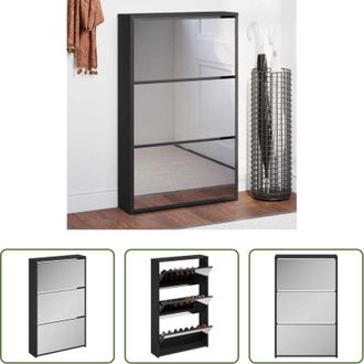 vidaXL Schuhschrank mit Spiegel - Schuhschrank mit Spiegel 3-lagig Schwarz 63x17x102,5 cm