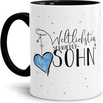 Tassendruck Tasse mit Spruch für die Weltliebster Schwiegersohn - Kaffeetasse/Familie/Geschenk-Idee/Mug/Cup/Innen & Henkel Schwarz