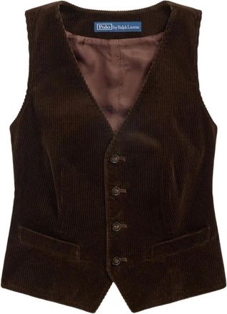 Ralph Lauren Femme, Vestes, Brun, Taille: 36 FR Gilet en velours c&ocirc;tel&eacute; de coton