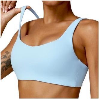 Generic Soutien-gorge de sport dos nu pour femme, bustier rembourr&eacute; sexy &agrave; une &eacute;paule, soutien-gorge push-up pour gym, yoga, entra&icirc;nement, fitness, bleu ciel,