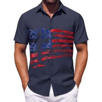 Generic Chemise d&eacute;t&eacute; en coton et lin pour homme - 4 juillet - Jour de lind&eacute;pendance - Chemise en lin d&eacute;contract&eacute;e tendance et respirante, noir fonc&eacute;, 3XL