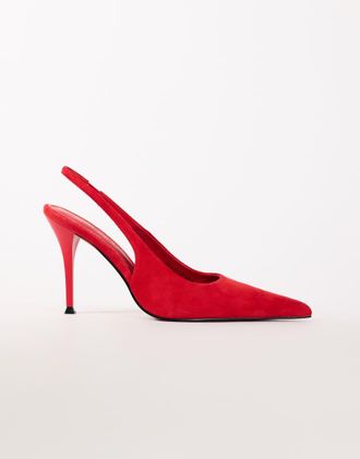 Topshop Anya escarpin &agrave; bride arri&egrave;re en daim v&eacute;ritable rouge