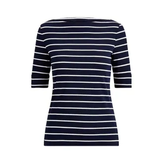 Ralph Lauren Femme, Tops, Bleu, Taille: 40 FR T-shirt &agrave; Rayures Bleu Marine Col Bateau